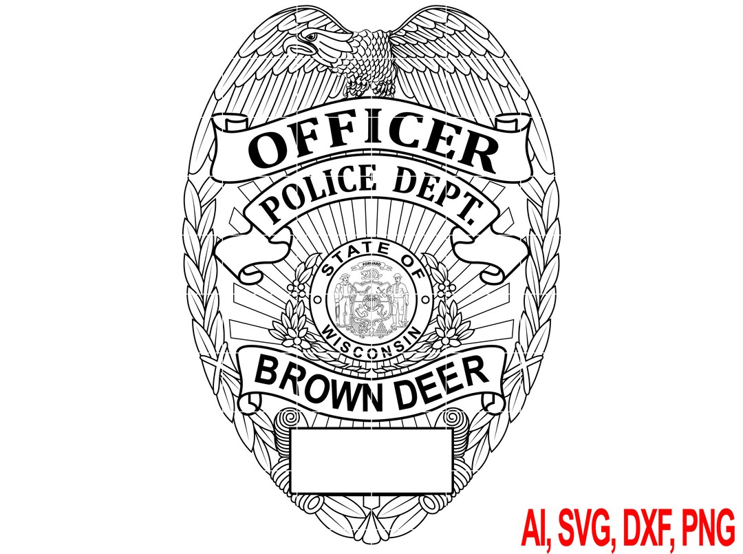 Brown Deer Wisconsin Police Officer Badge Vector Line Art Svg Files for ...