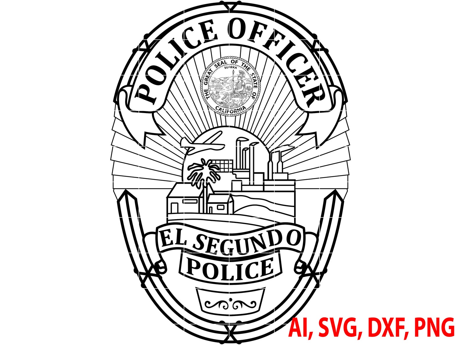 El Segundo Police Officer Badge Logo - Vector SVG DXF PNG (digital) - Etsy
