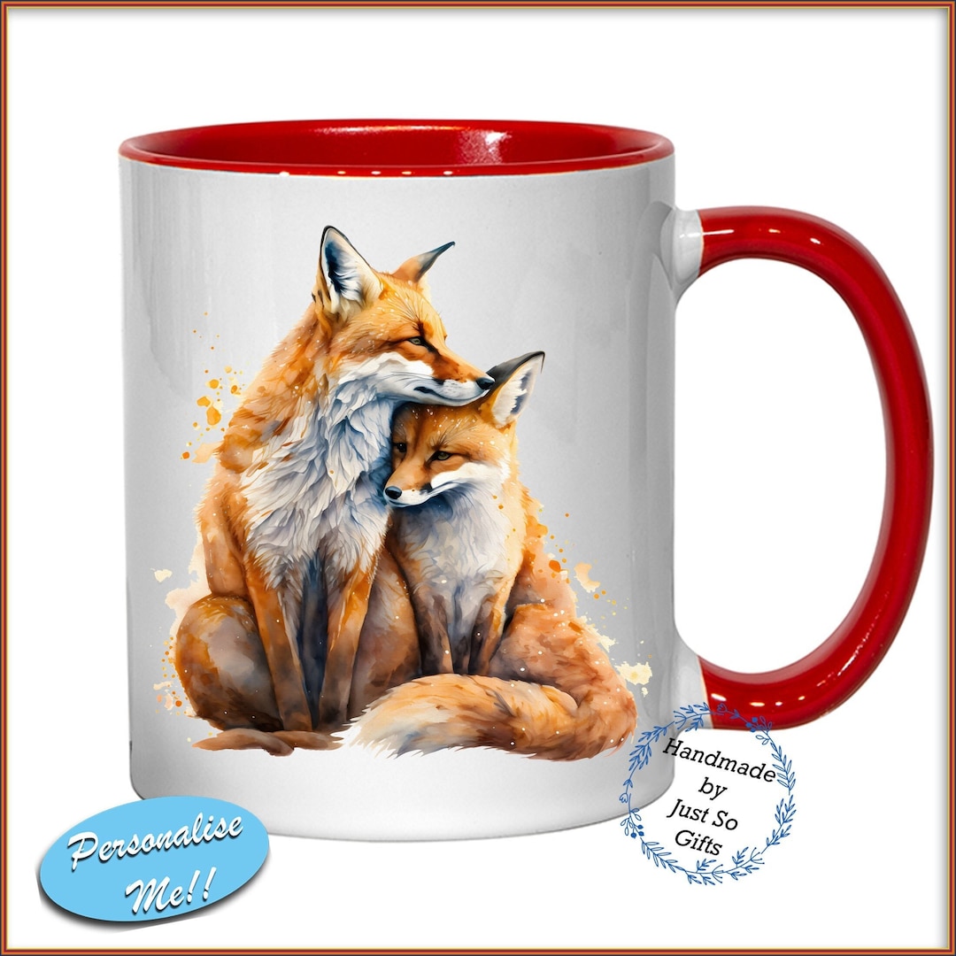 Loving Red Foxes Watercolour 11oz Ceramic Mug - Handmade Unique Fun Cup ...