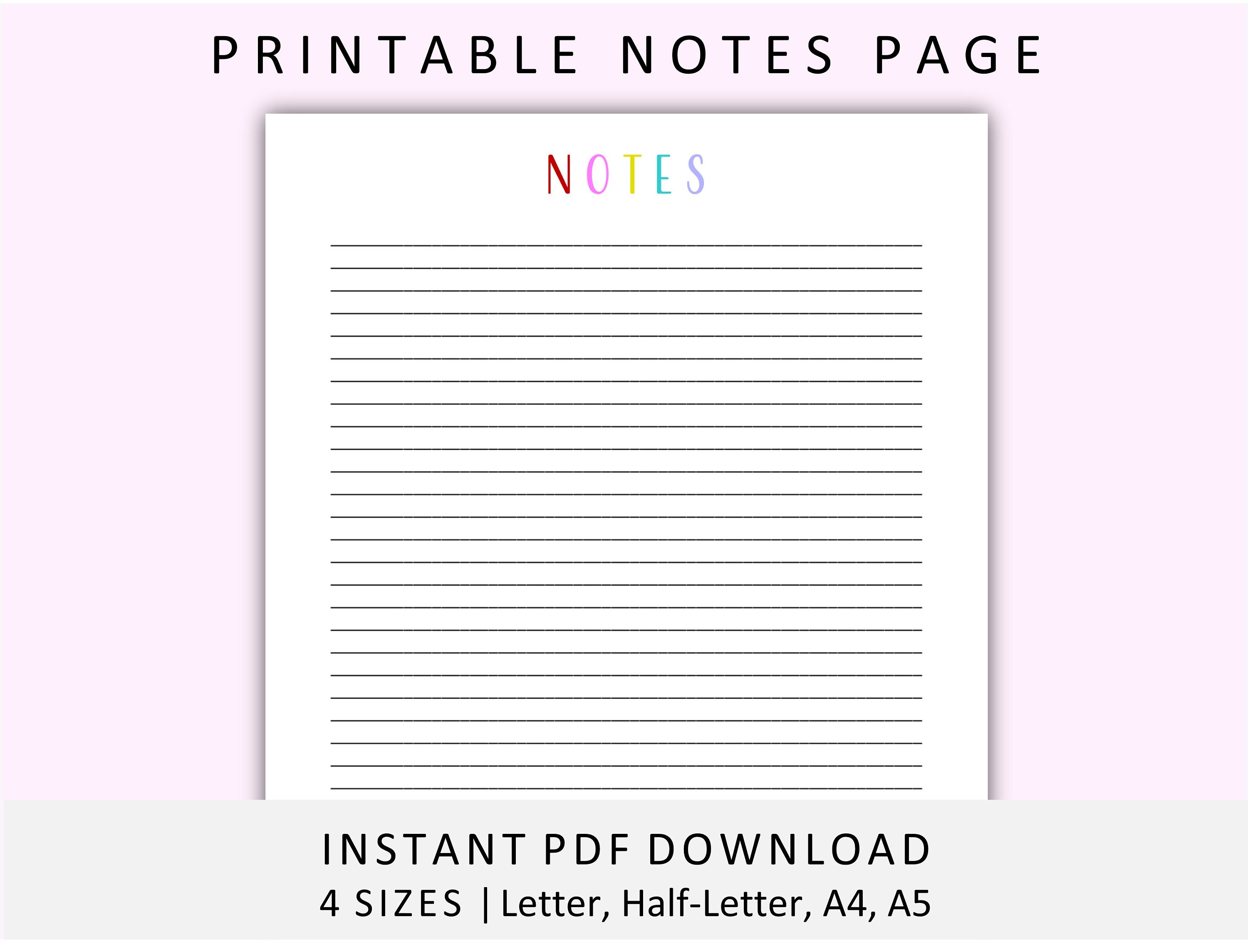 Printable Notes Page 4 Sizes Letter Half-letter A4 A5 - Etsy