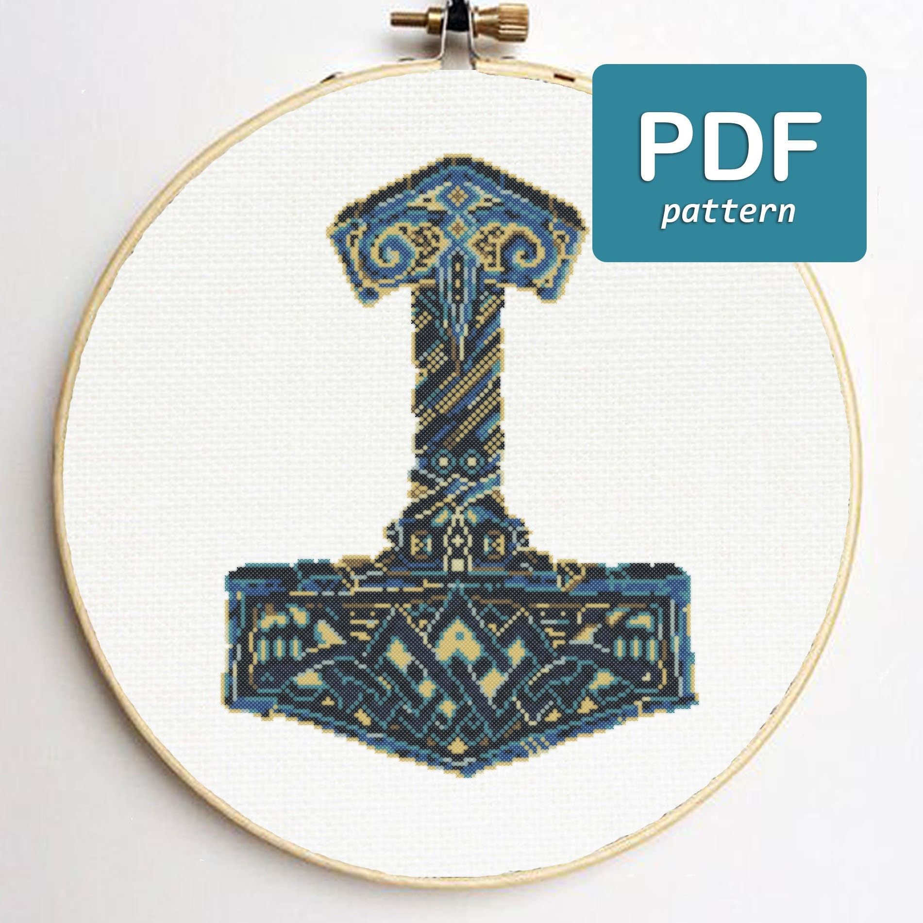 Thor Hammer Cross Stitch Pattern Mjolnir Cross Stitch - Etsy