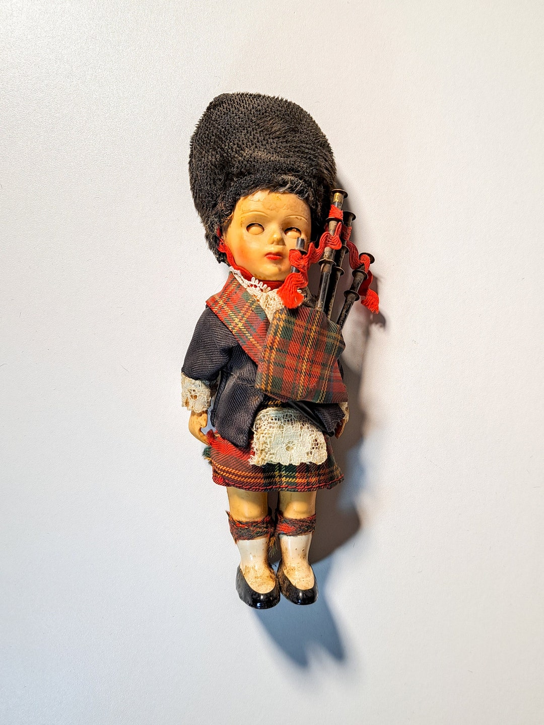 Scottish Bagpiper in Tartan & Busby With Bagpipes Souvenir Doll - Etsy
