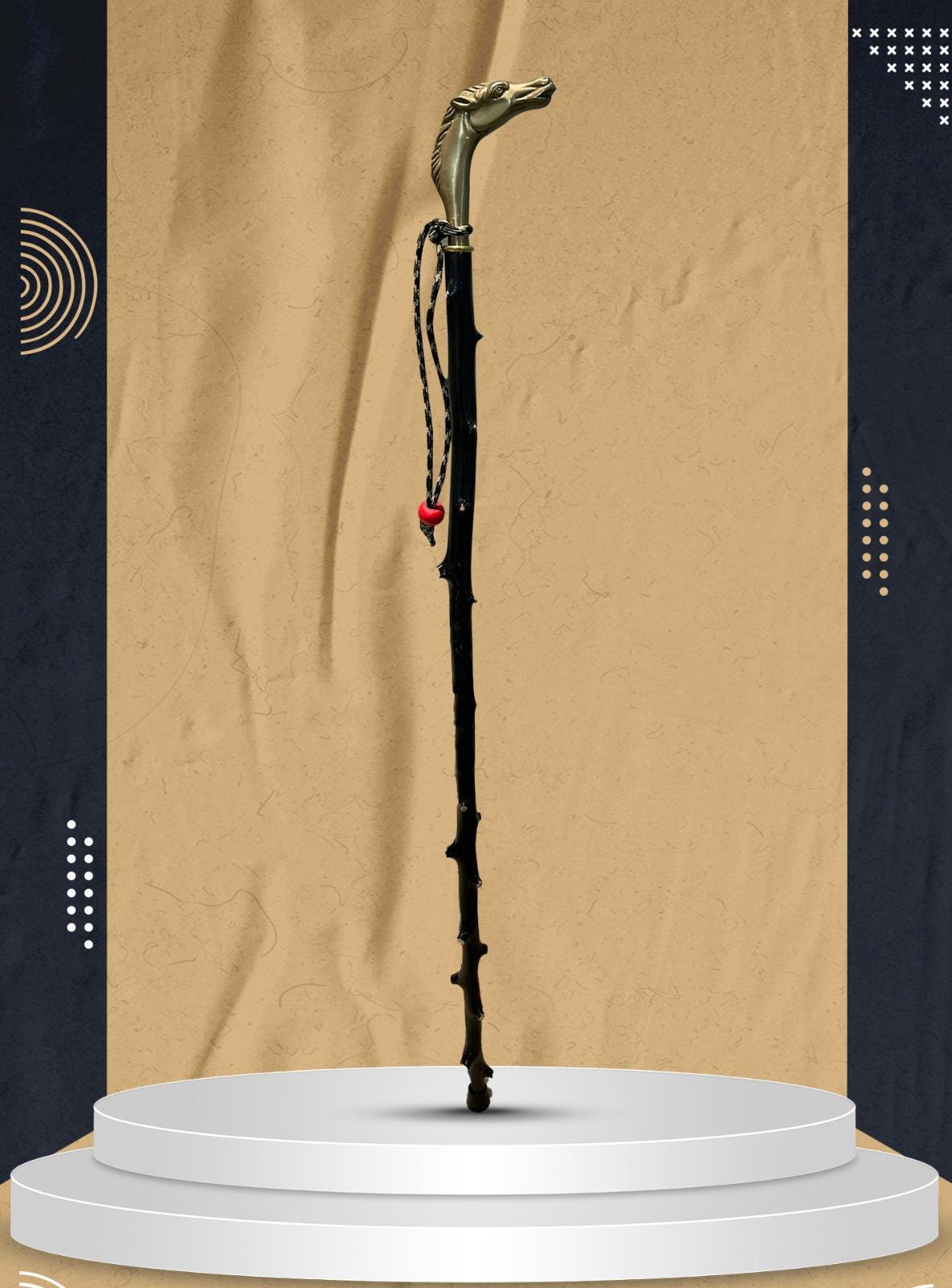 The Bumpy Wood Apple Walking Stick With Brass Horse - Etsy