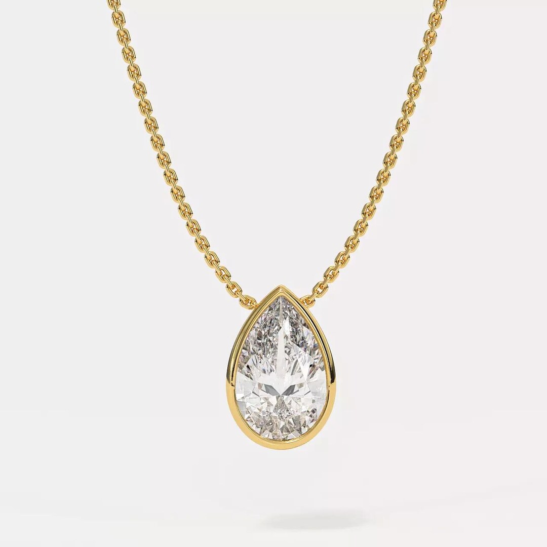Pear Cut 2 Carat Certified GRA Moissanite Diamond Pendant, 925 Sterling ...