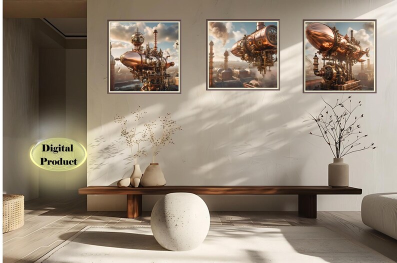 Steampunk Powered Sky Copper Machine High Resolution 300 DPI Digital ...