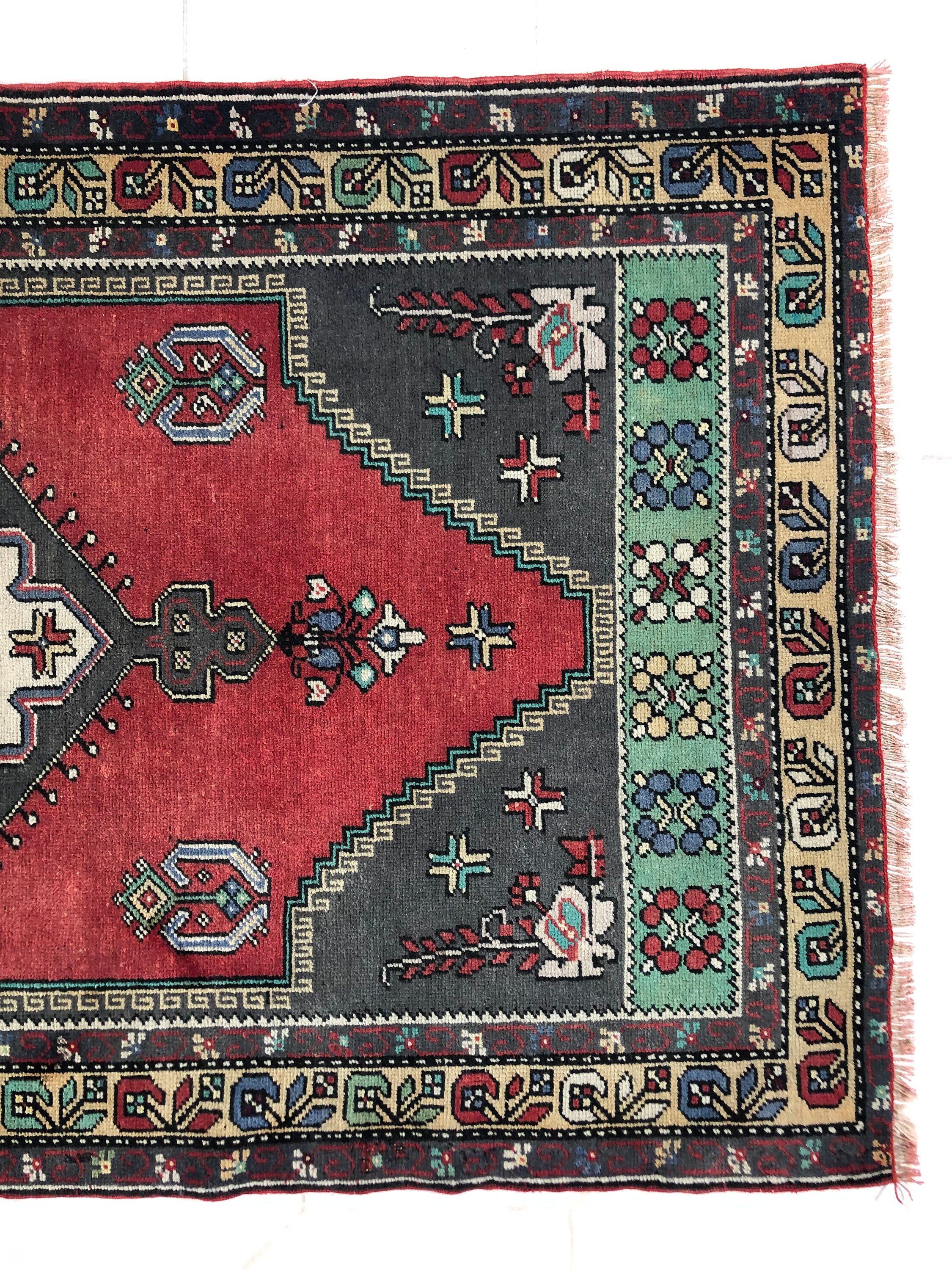 3x6 Pastel Color Geometric Pattern Vintage Rug,red-gray-green Oushak ...