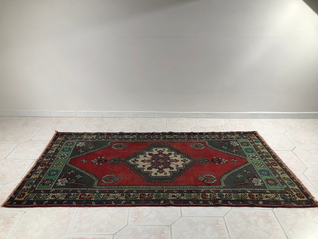 3x6 Pastel Color Geometric Pattern Vintage Rug,red-gray-green Oushak ...