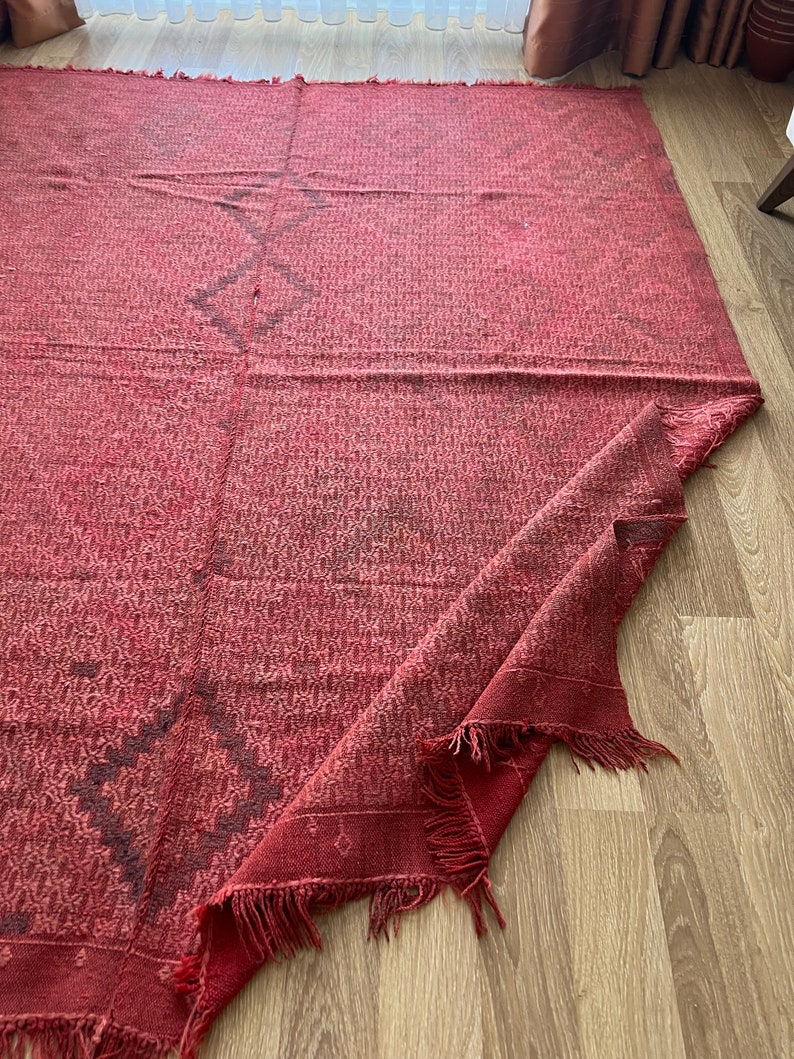 Turkish Red Area Rug 5x7 Solid Red 5x7 Oushak Rug Large Diamond Pattern ...