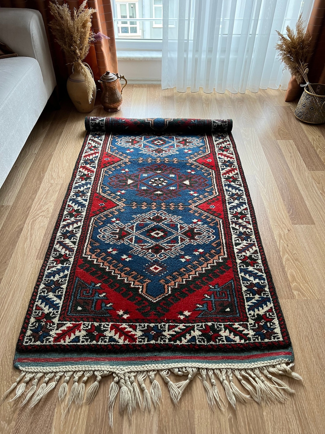 2x5 Vintage Blue Carpet,oriental Handmade Carpet,vivid Decorative ...