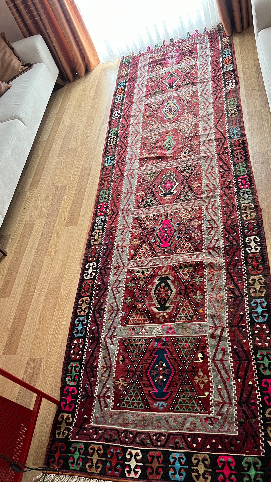 Handmade Turkish Runner Rug 3x13 • Vivid Colors and Geometric Design ...