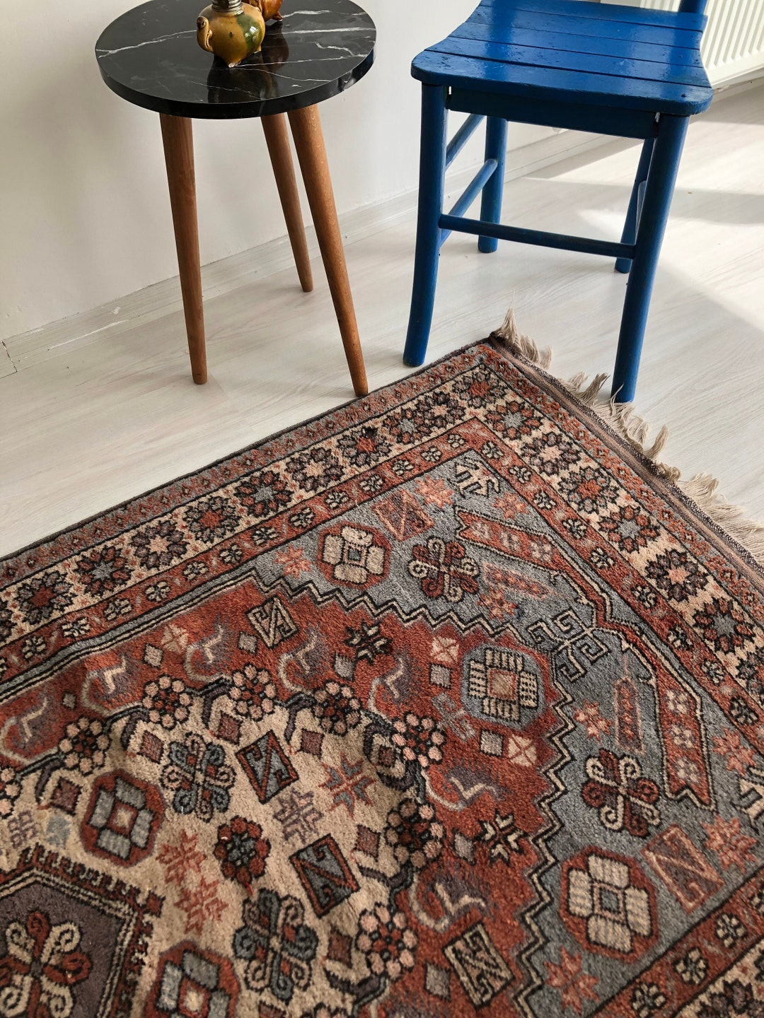 3x6 Red-gray Floral Pattern Turkish Vintage Rug, Antique Oushak Living ...