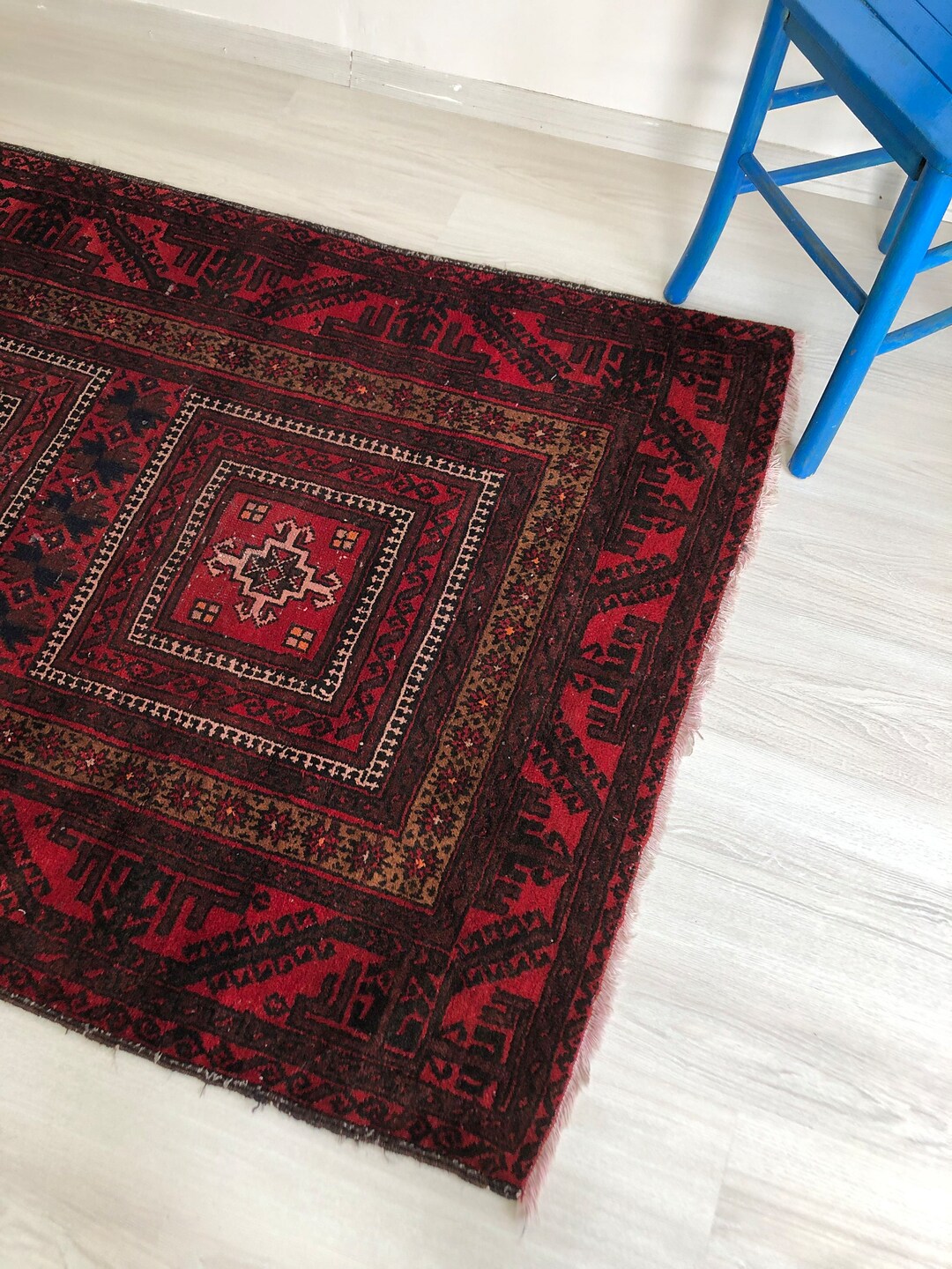 7x3 Red Turkish Rugs,geometric Pattern Rug,bohemian Decor Carpets,black ...