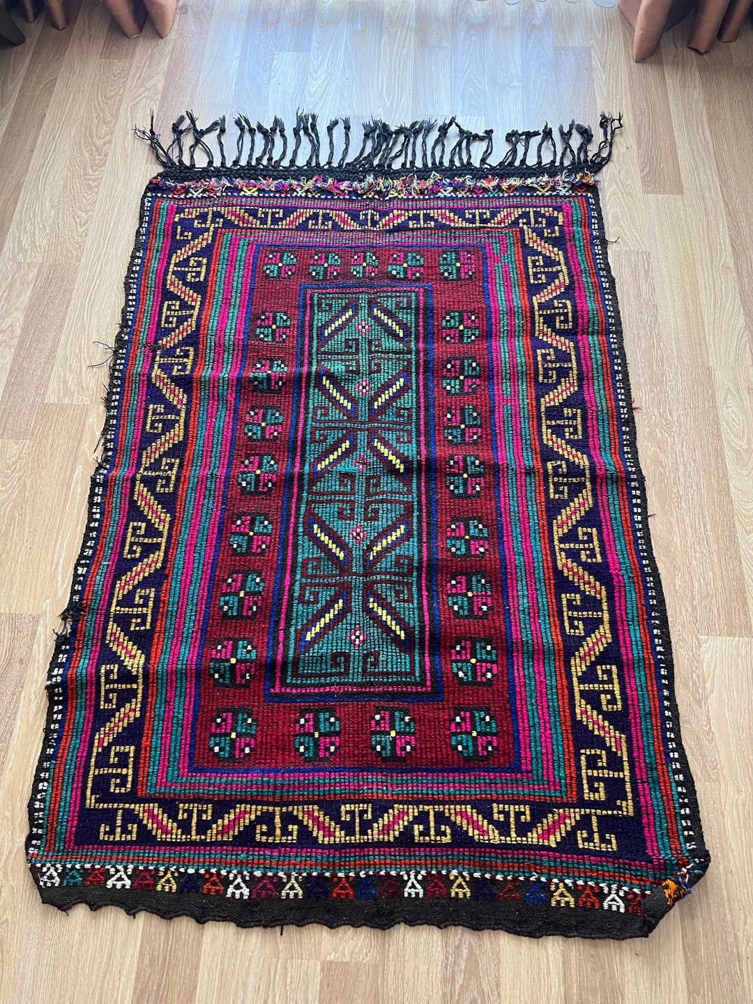 Bohemian Turkish Kilim Rug • 5x3 Geometric Rug With Ram Horn Motifs ...