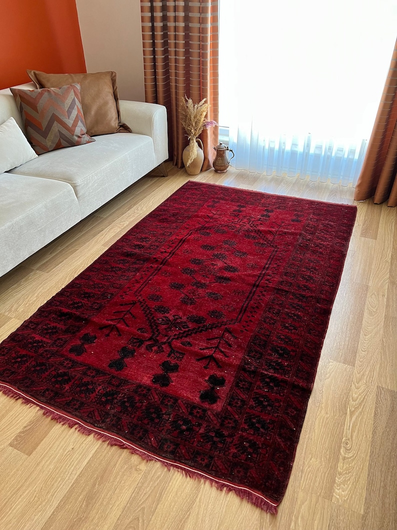 4x7 Dark Blue-red Vintage Rug,oushak Red Rugs,handmade Area Rug ...