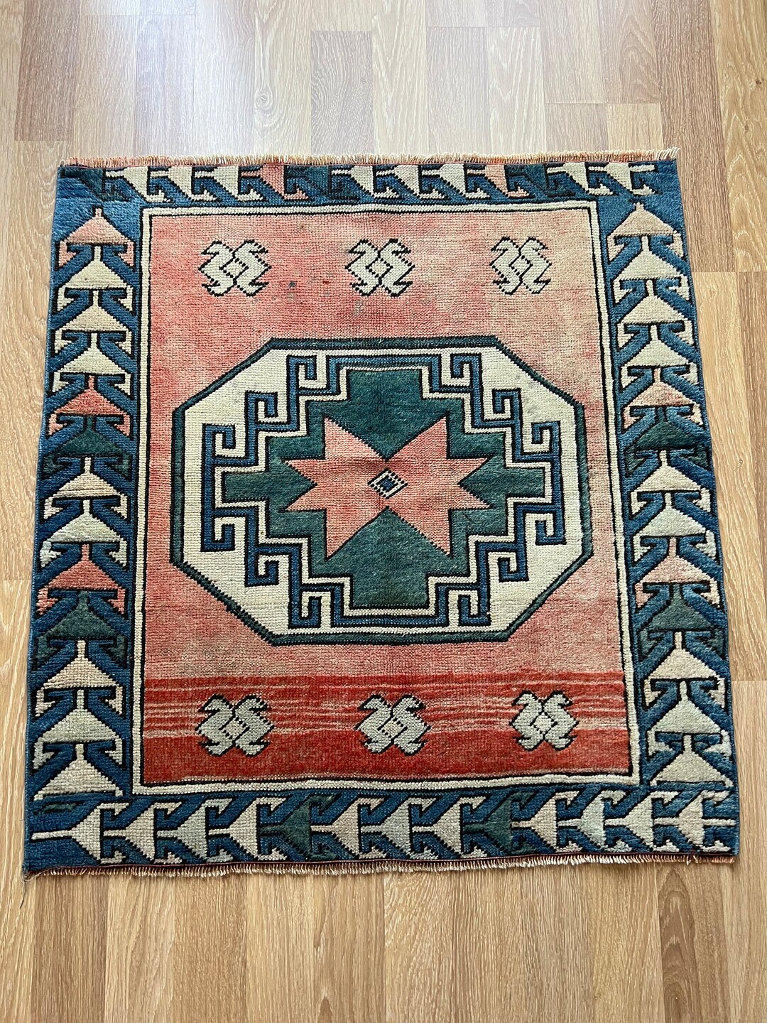 Turkish Small Rug, 3x3 Geometric Pattern Turkish Kilim, Handwoven ...