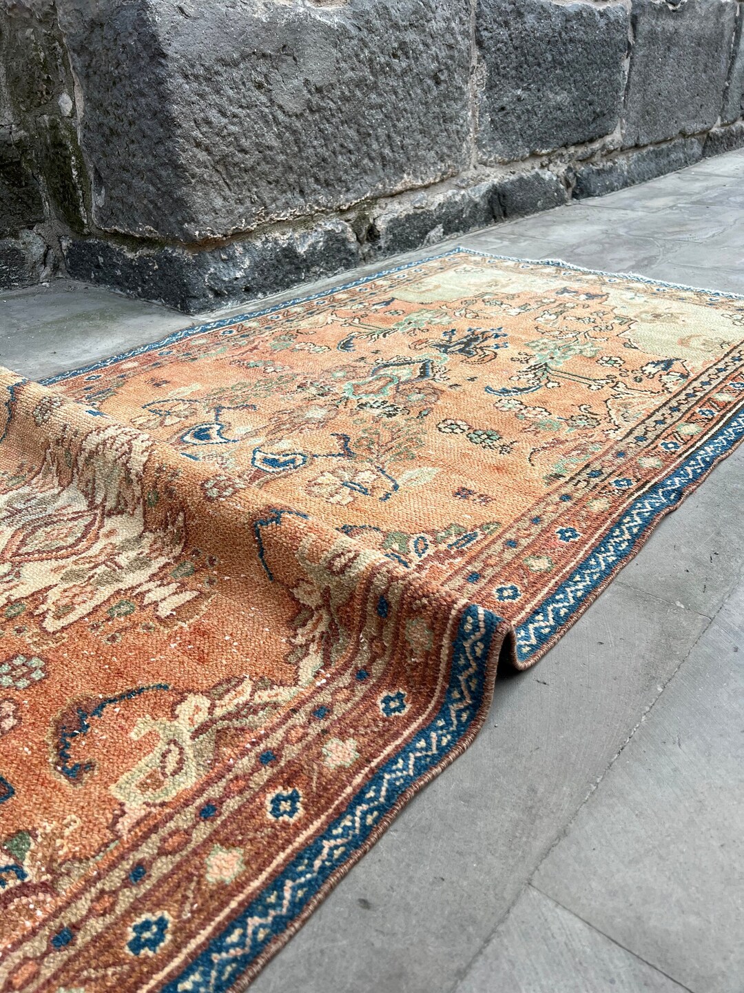 3x10 Soft Orange Runner Rug, Floral Pattern Country Style Rug, Vintage ...