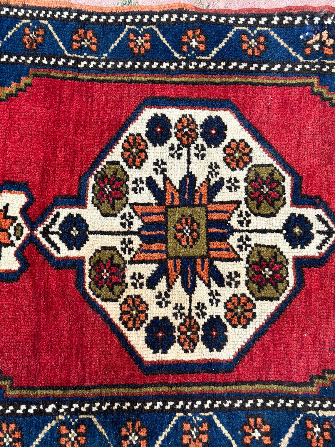 2x4 Runner, Red and Blue Hand Woven Vintage Runner, Handmade Wool ...