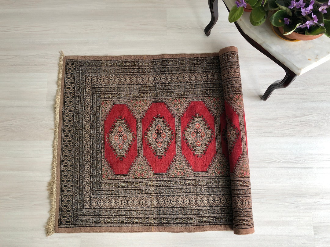 Red Grey Area Rug, 3x4 Small Size Vintage Turkish Rugs,carpets for ...