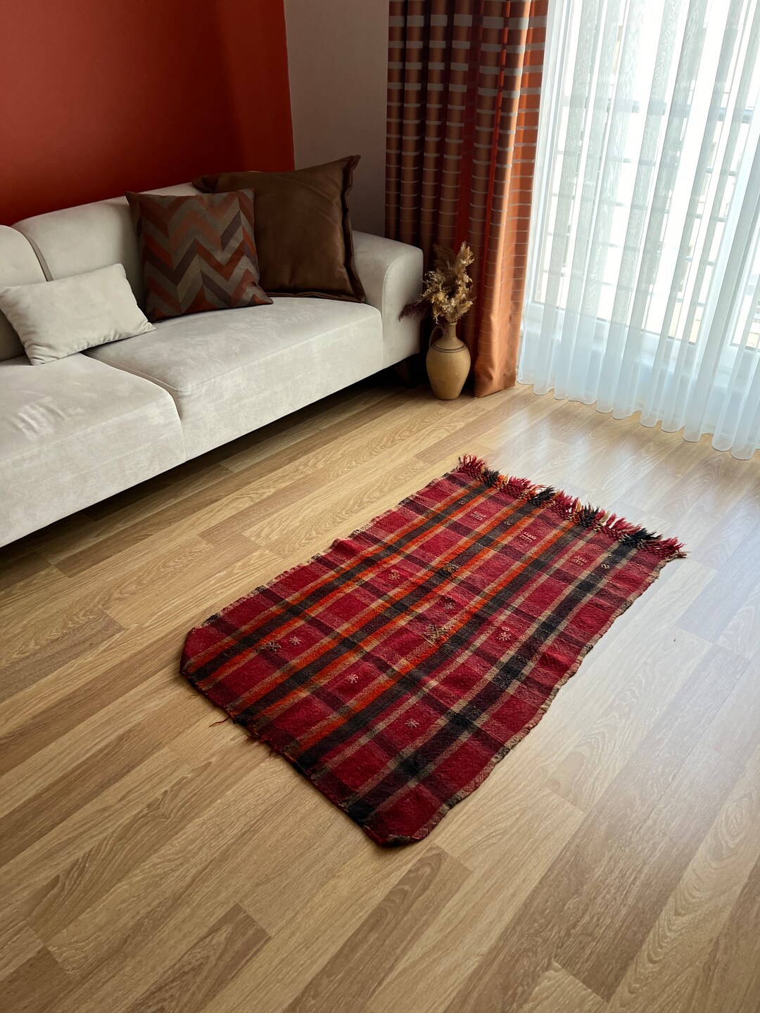 2x4 Vintage Handwoven Red Color Small Rug,2x4 Handmade Red-black Floor ...