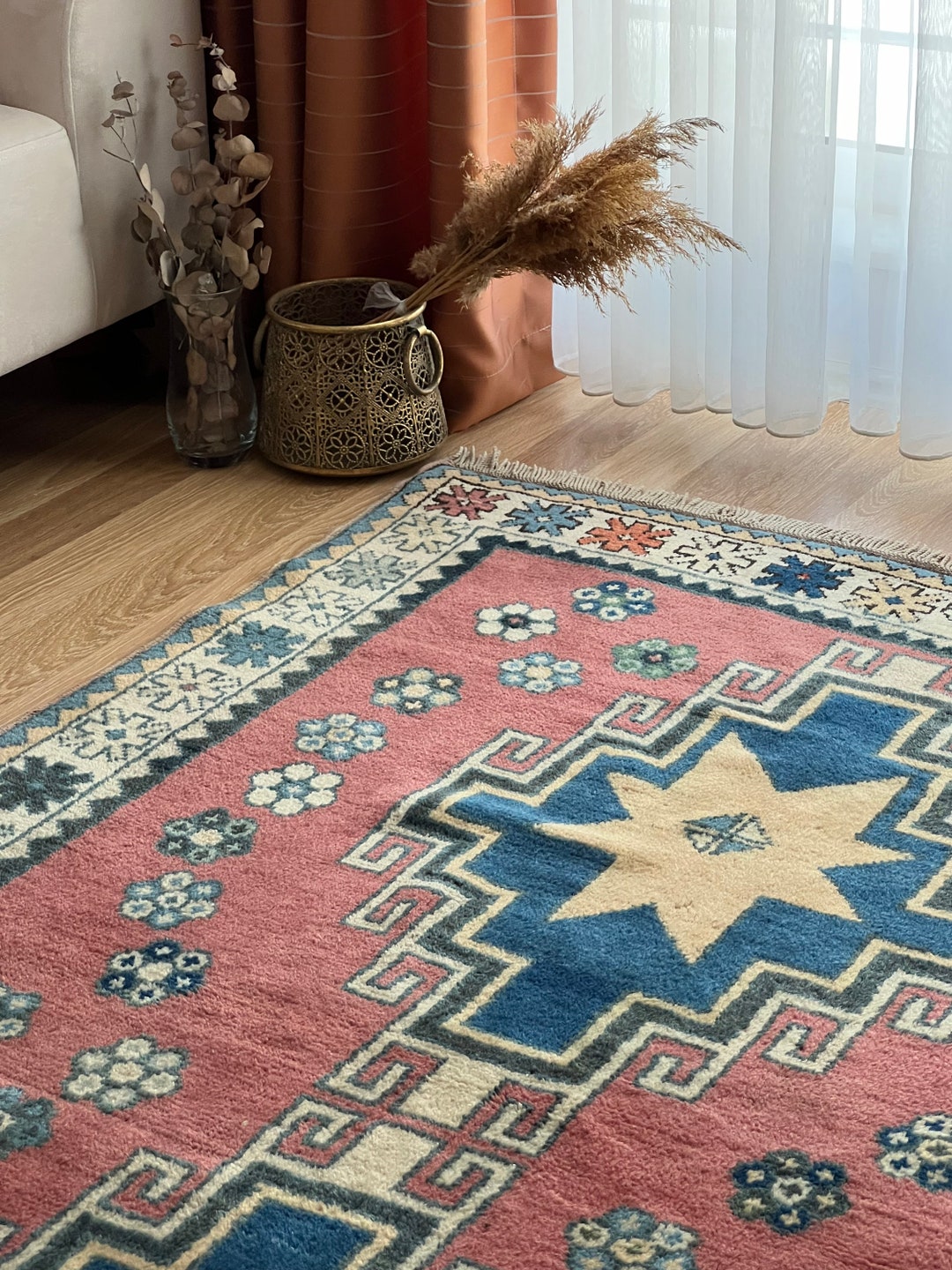 Large Flowery Pattern Vintage Rug 4x7, Hand Knotted Large Area Rug ...