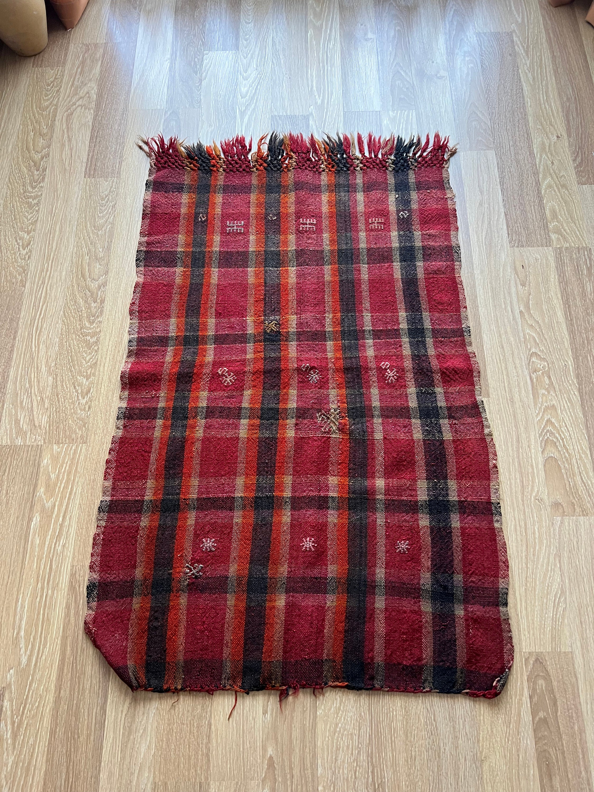 2x4 Vintage Handwoven Red Color Small Rug,2x4 Handmade Red-black Floor ...