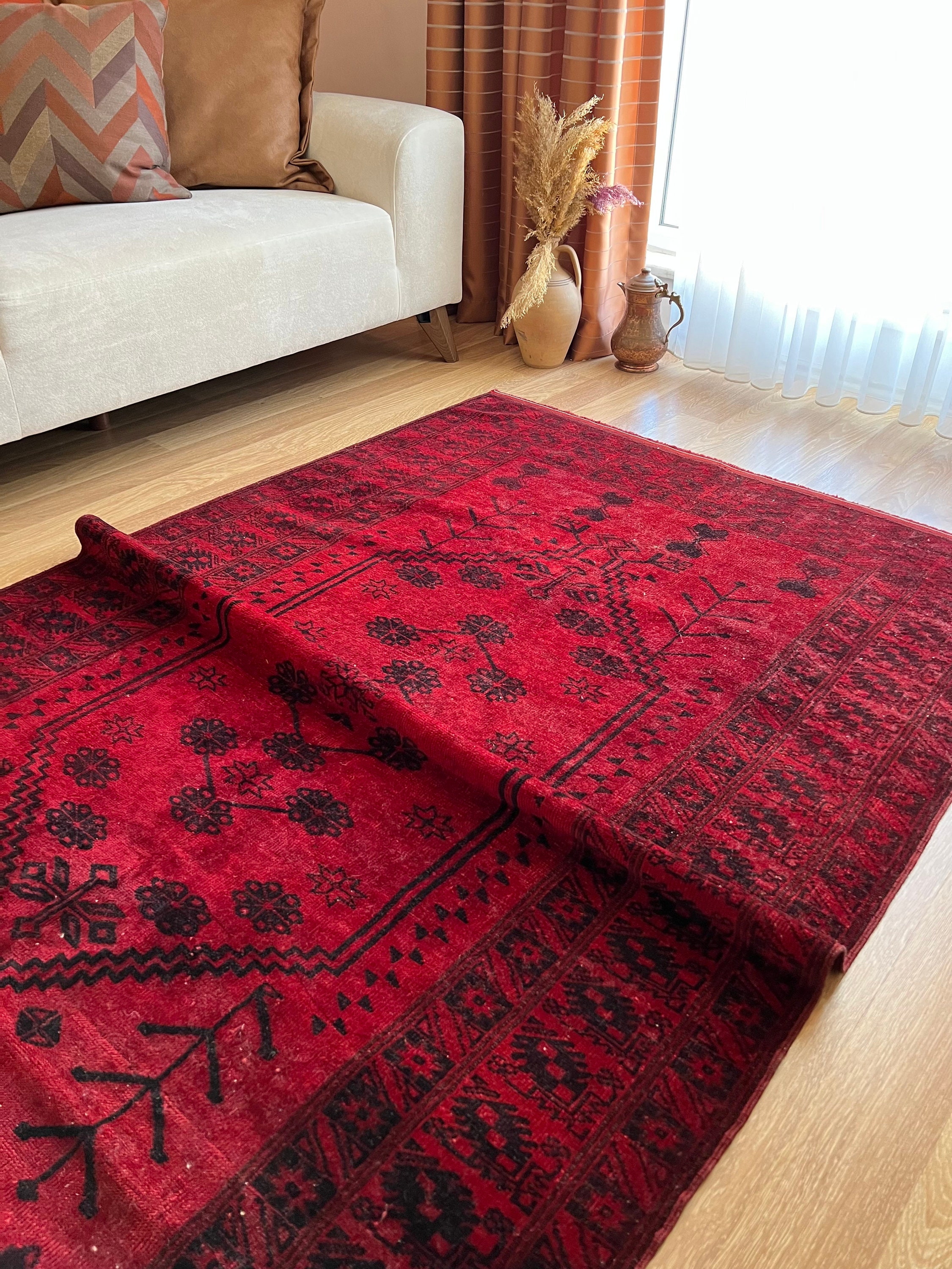 4x7 Dark Blue-red Vintage Rug,oushak Red Rugs,handmade Area Rug ...