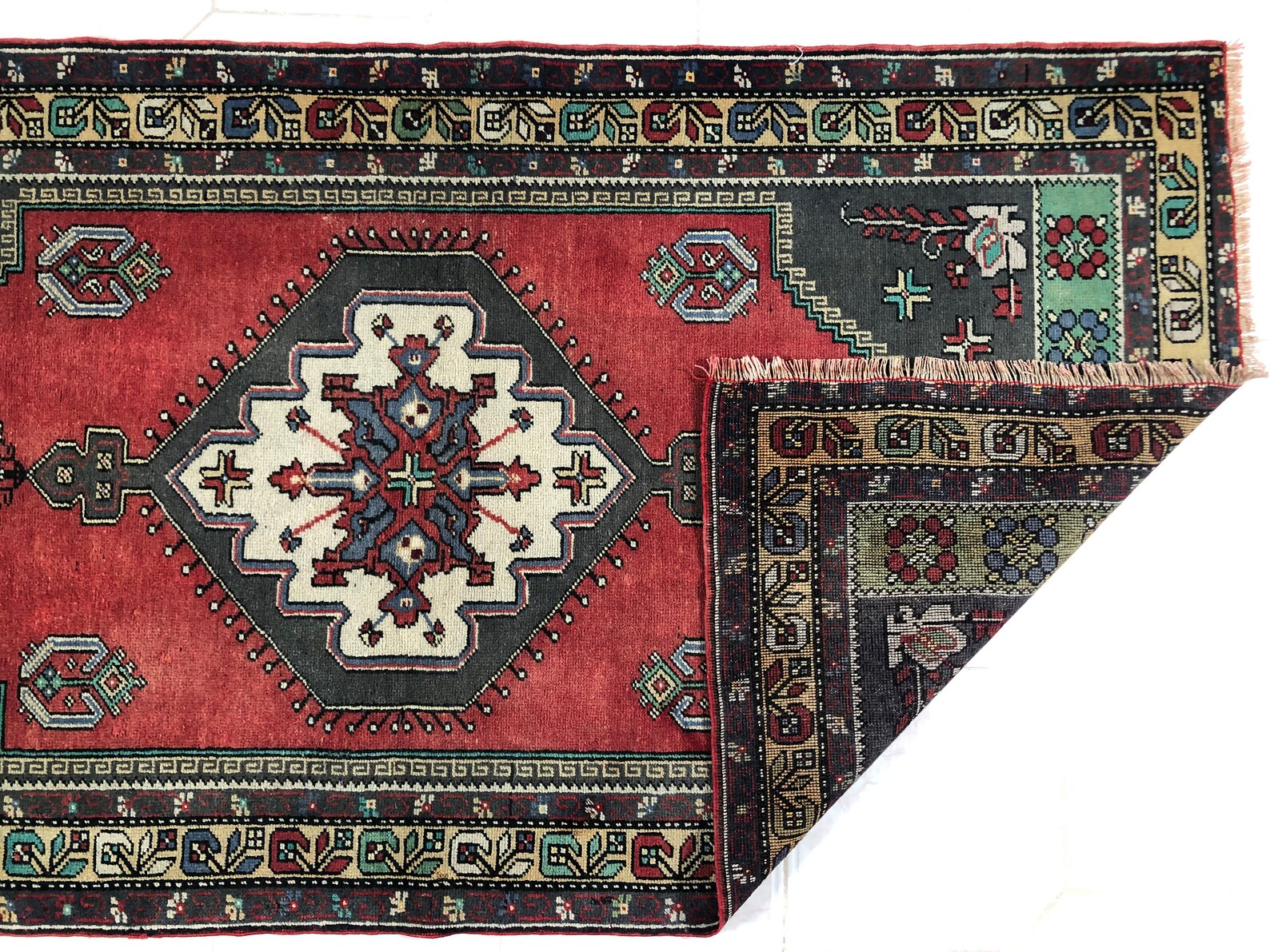 3x6 Pastel Color Geometric Pattern Vintage Rug,red-gray-green Oushak ...
