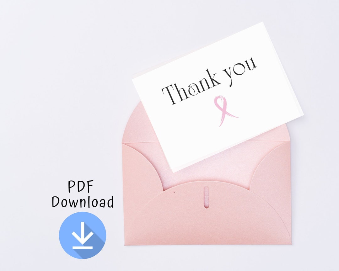 Printable Horizontal Breast Cancer Thank You Note Card, Cancer Support ...