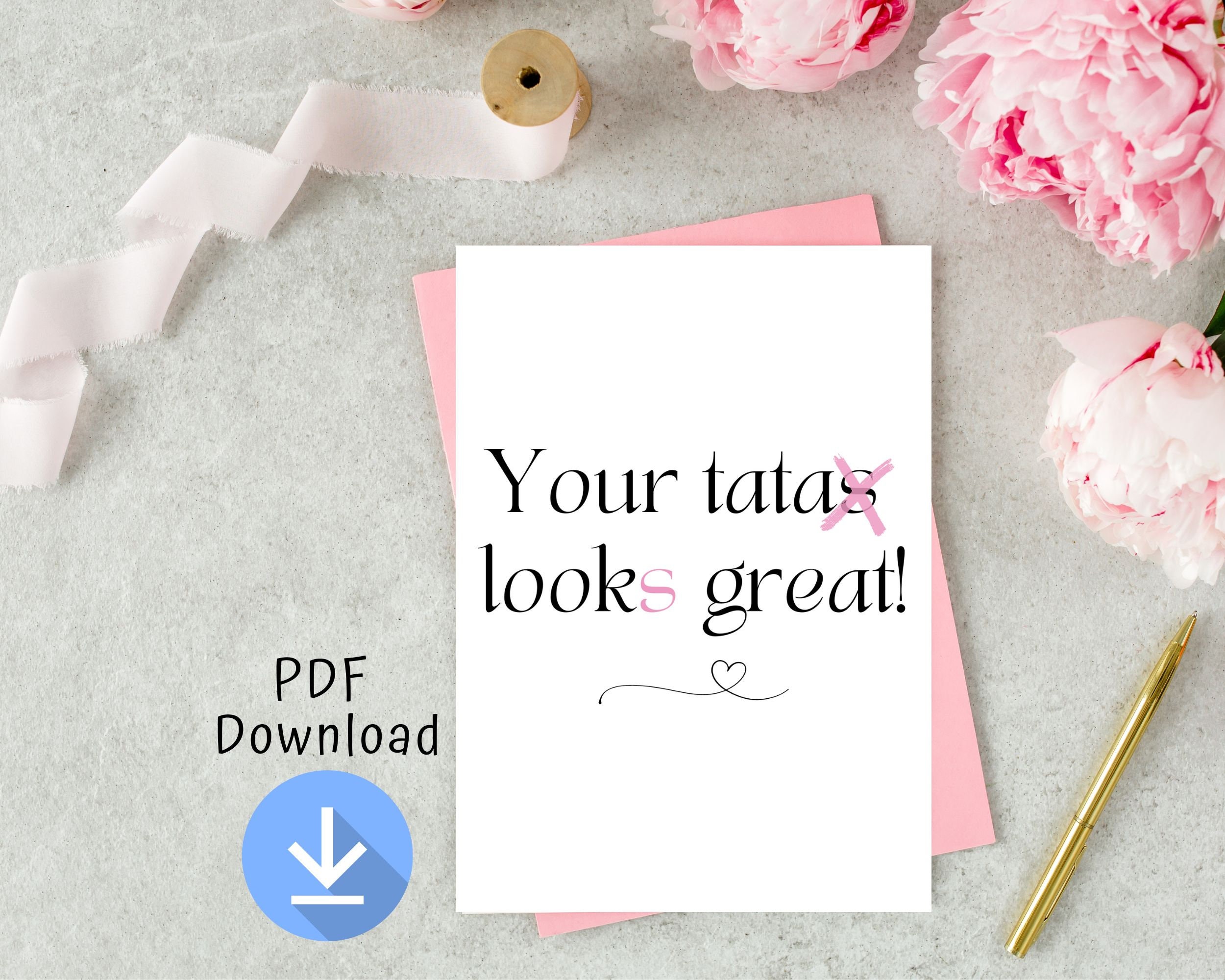 Printable Your Tatas Look Great Card, Breast Cancer Care Package ...