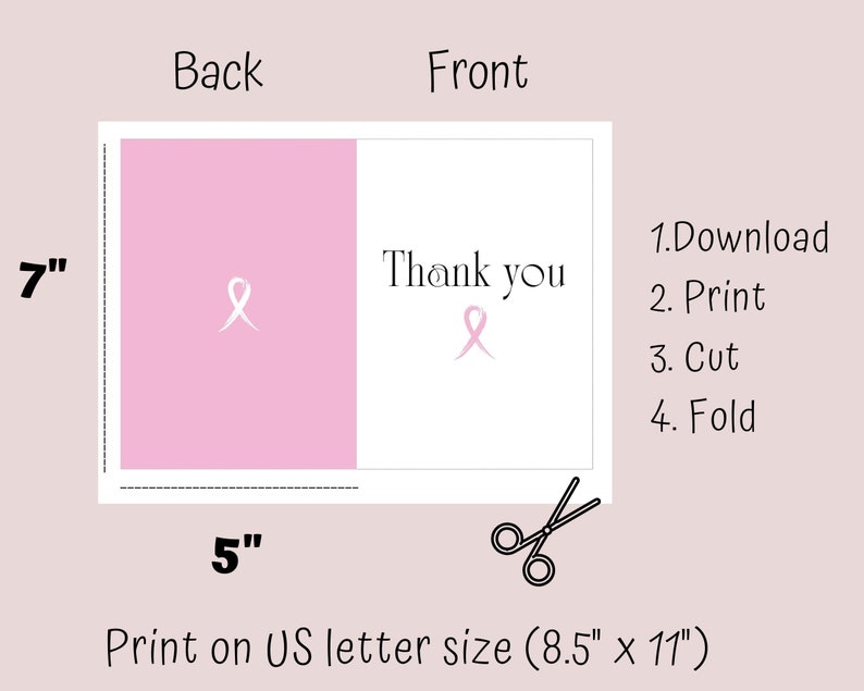 Printable Breast Cancer Thank You Note Card, Breast Cancer Care Package ...