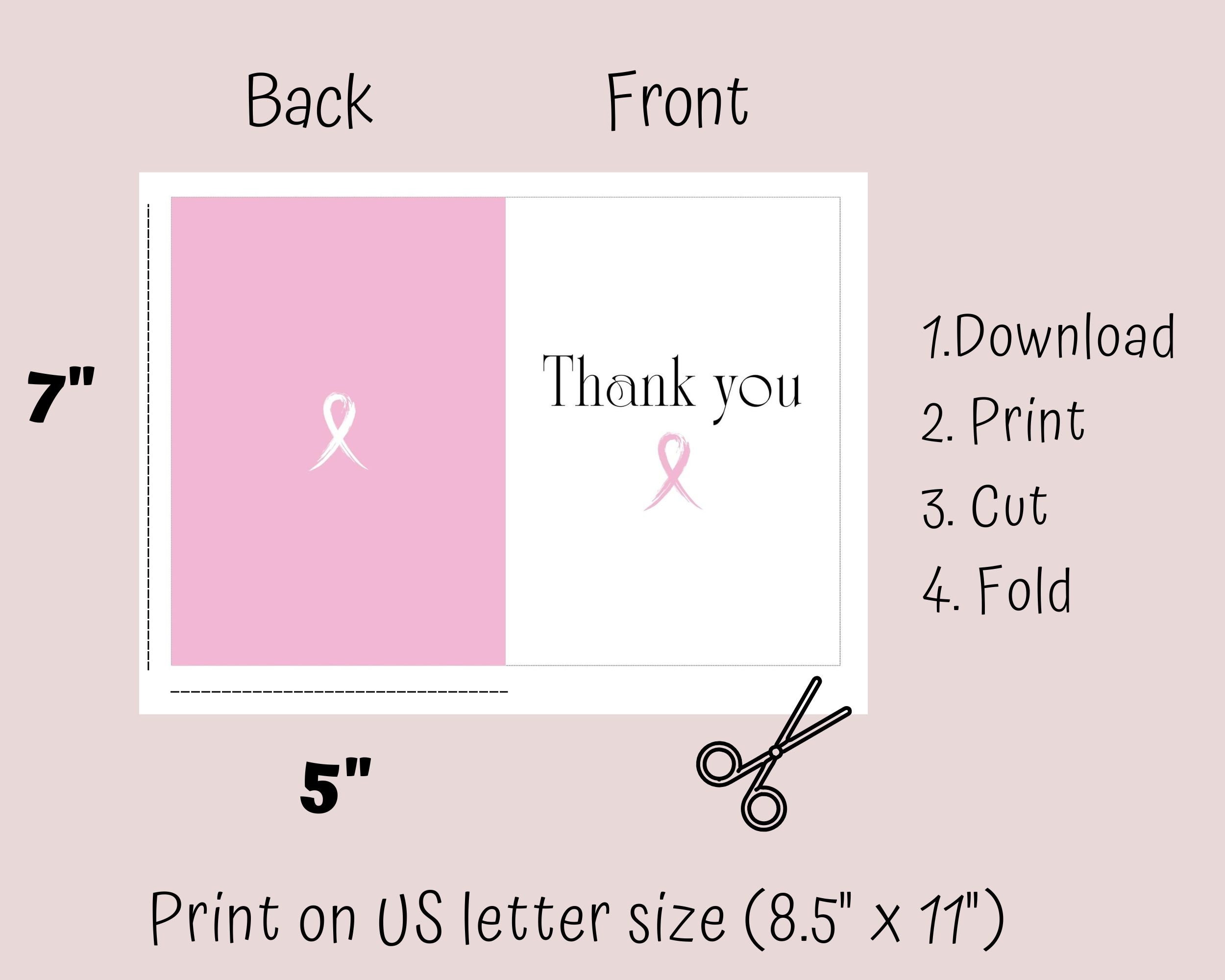 Printable Breast Cancer Thank You Note Card, Breast Cancer Care Package ...