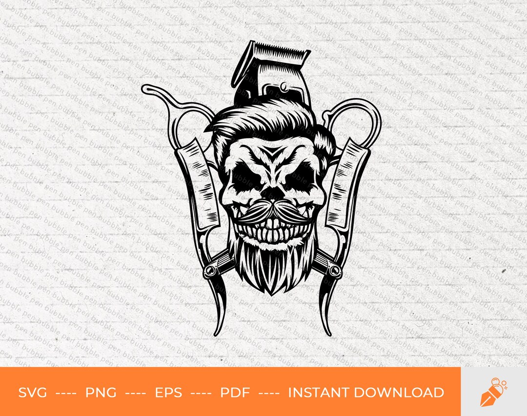 Logo Skull barbershop SVG, Skull barber tools svg, skull razor svg ...