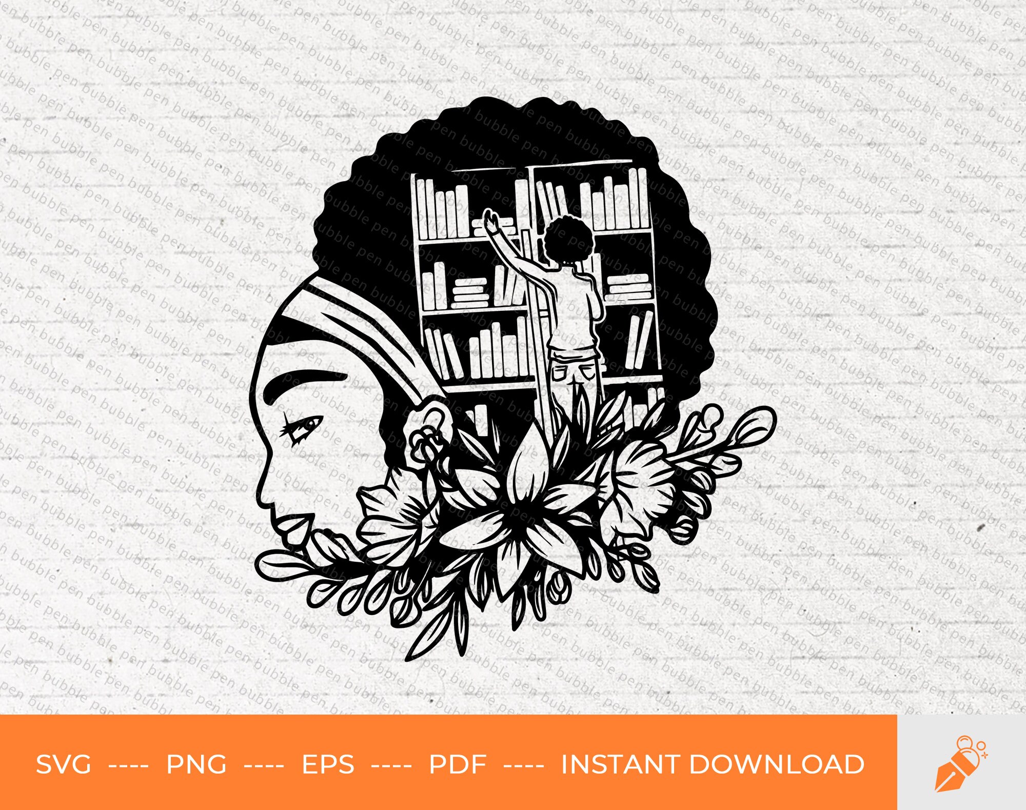 Afro Girl Books SVG, Afro Girl Floral Svg, Black Woman Svg, Afro ...