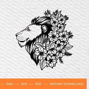 Lion Floral SVG Floral Lion Svg Lion Svg Flowers Svg | Etsy