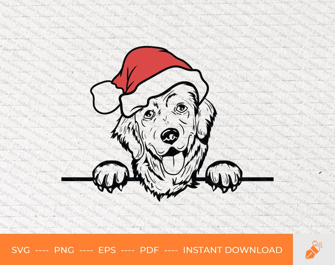 Golden Retriever Santa Hat SVG, Retriever Dog Peeking Svg, Christmas ...