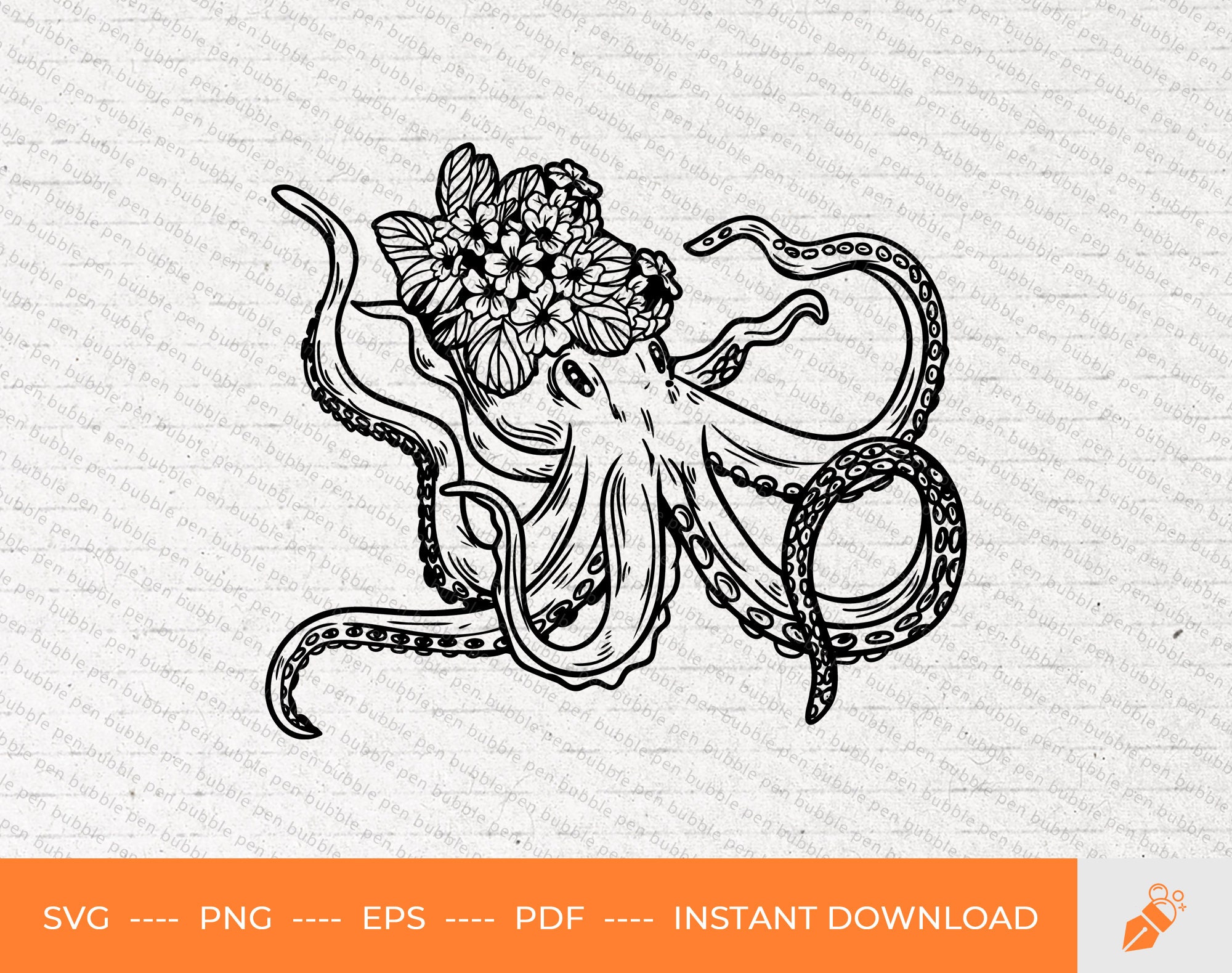 Octopus Floral SVG, Floral Octopus Svg, Octopus With Flower Crown Svg ...