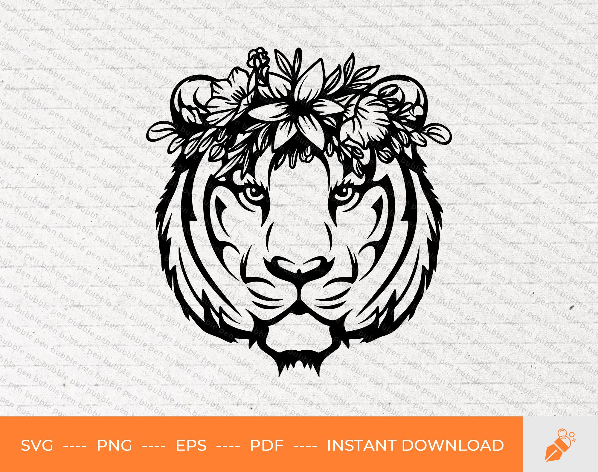 Tiger Floral SVG, Floral Tiger Svg, Tiger Flowers Crown Svg, Wild Cat ...