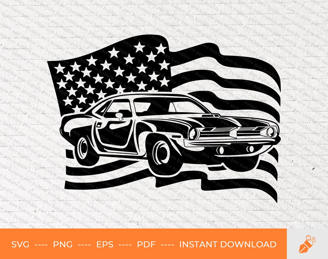 USA Flag Muscle Car Svg, American Muscle Car Svg, USA Car Svg, American ...