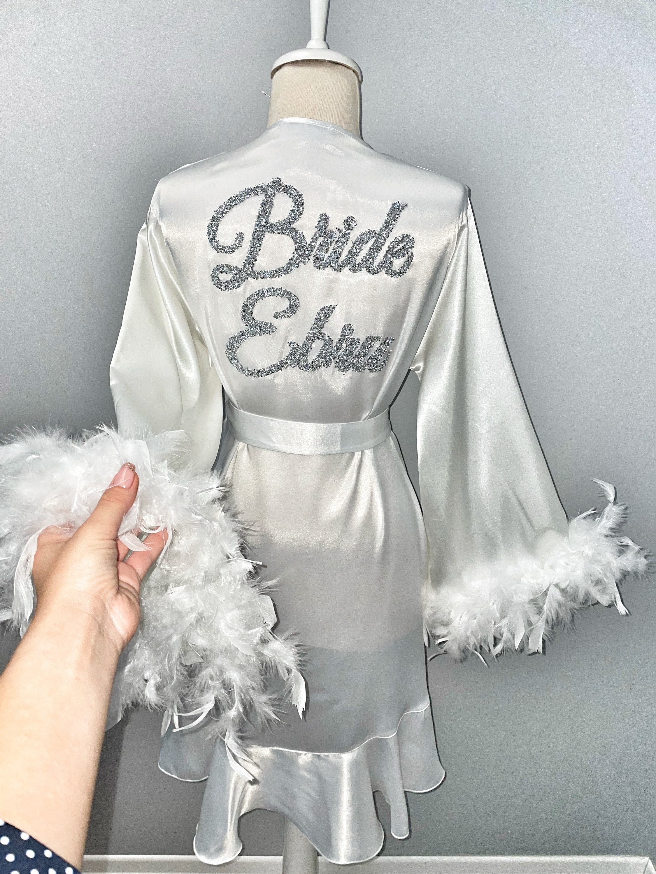 Long Sleeve Bridal Robe Ruffled Skirt Sleeve With Feather - Etsy
