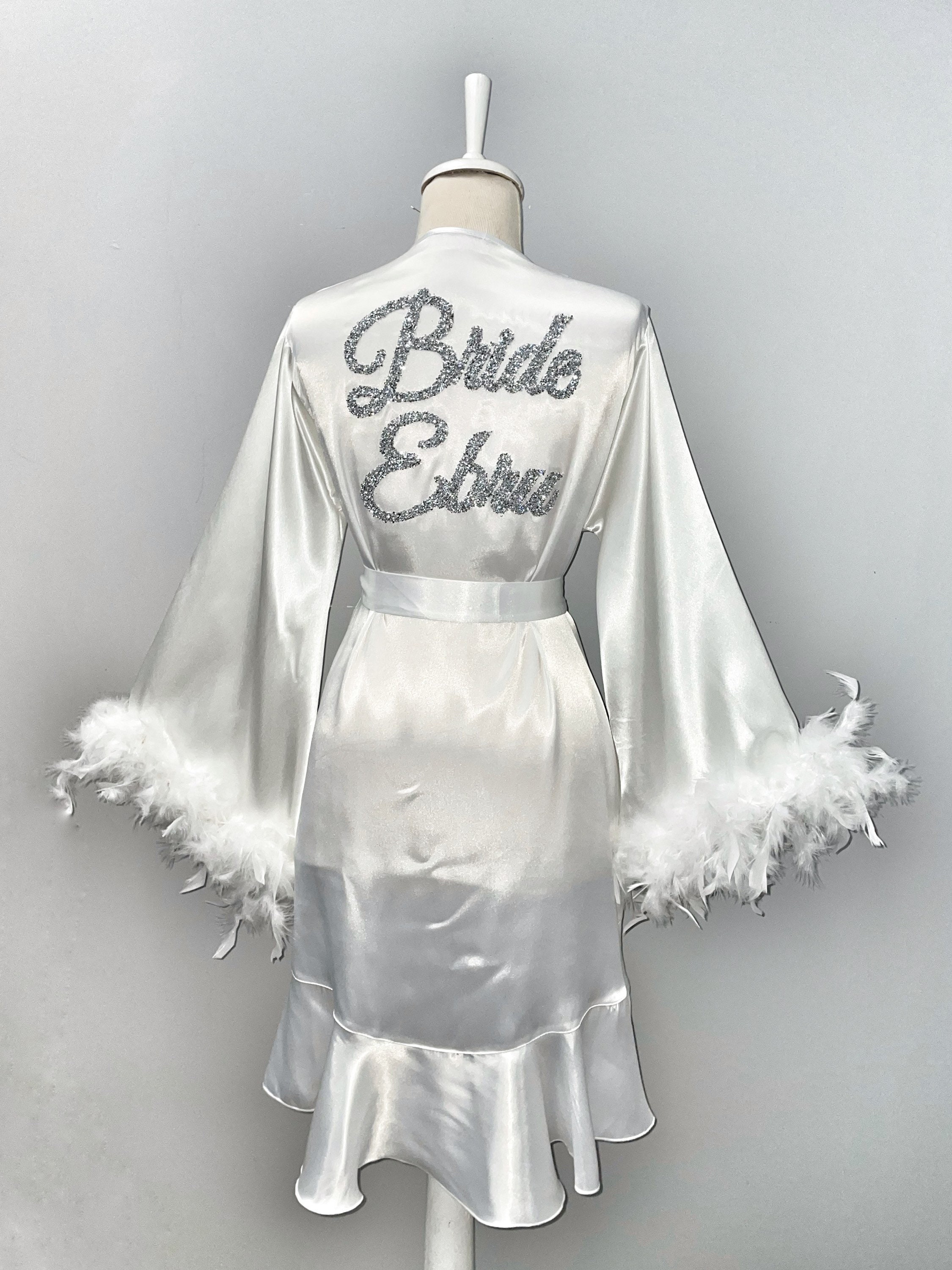 Long Sleeve Bridal Robe Ruffled Skirt Sleeve With Feather - Etsy