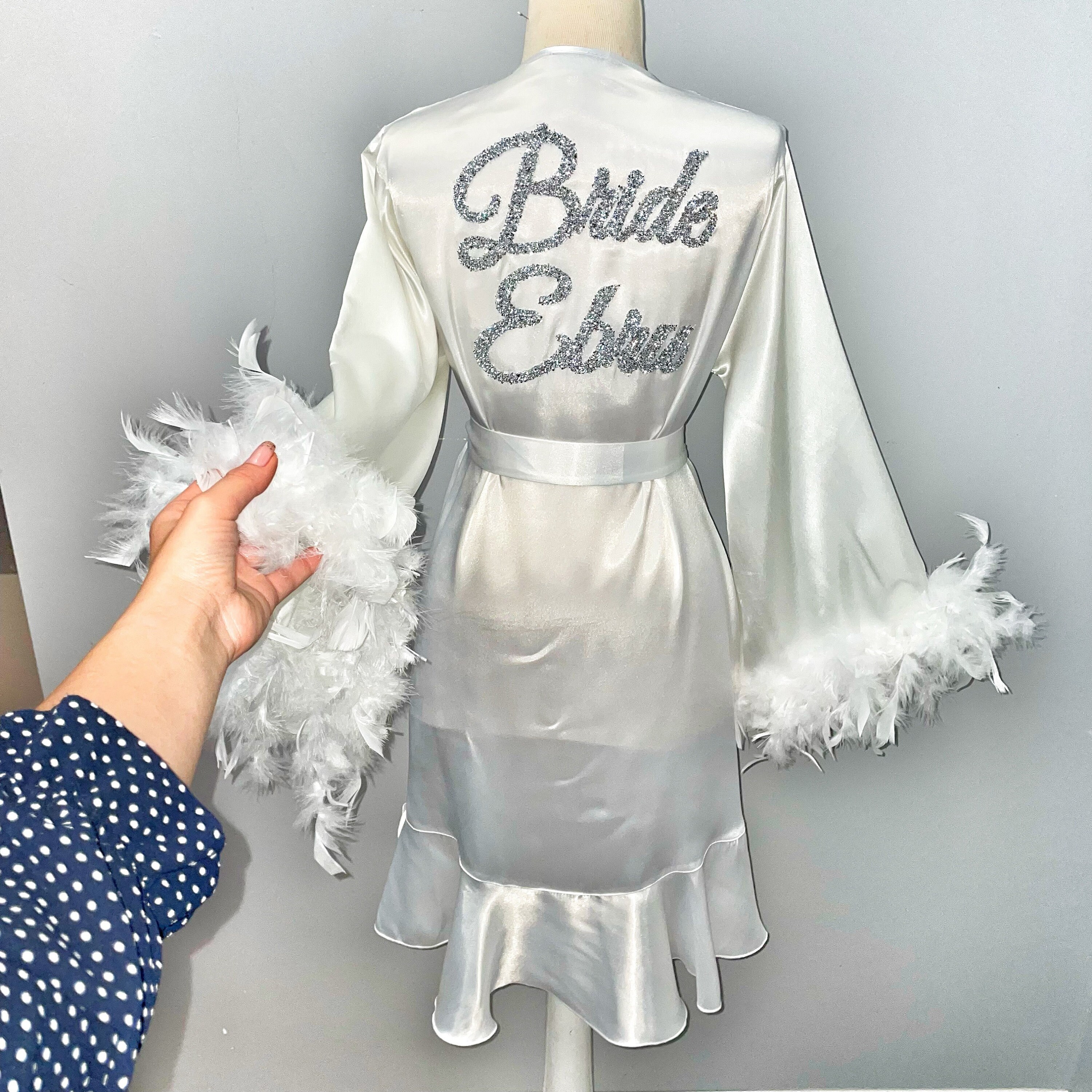 Long Sleeve Bridal Robe Ruffled Skirt Sleeve With Feather - Etsy