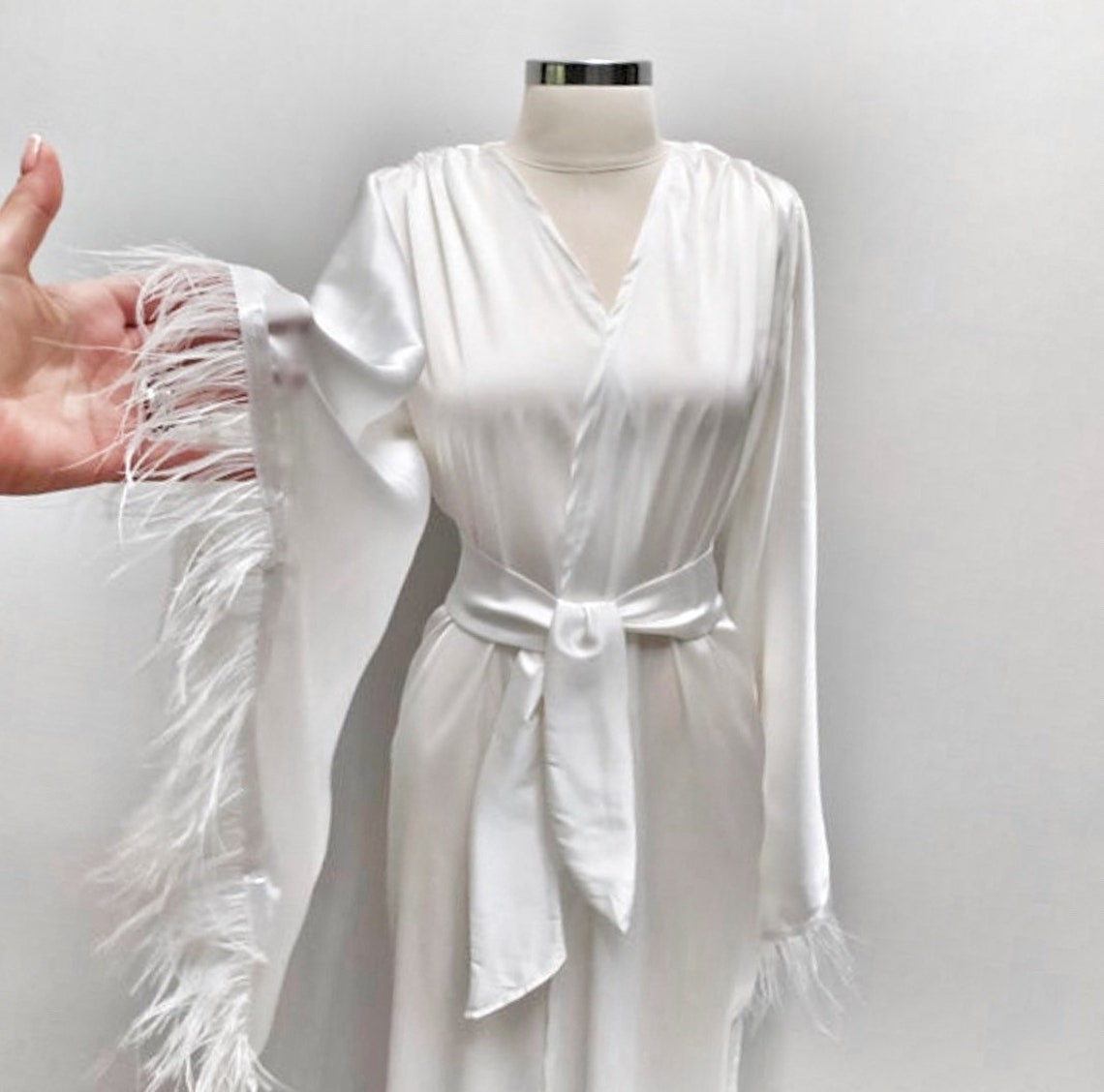 Long Bridal Robe White Satin Long Kimono Bride Kimono Satin - Etsy