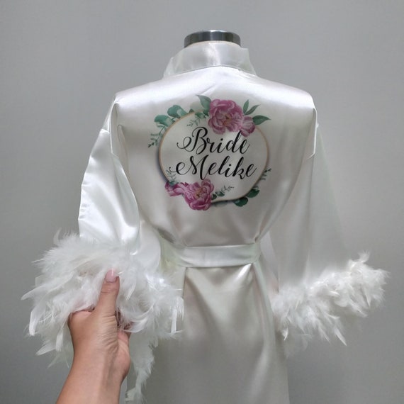 Bride Robe Personalize Name With Feathered - Etsy