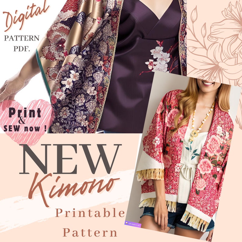 Kimono PRINTABLE Kimono PRINTABLE Basic Pattern Small Medium Large Size ...