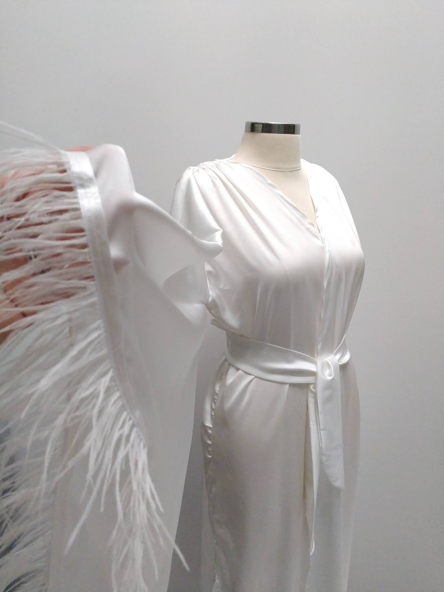 Long Bridal Robe White Satin Long Kimono Bride Kimono Satin - Etsy