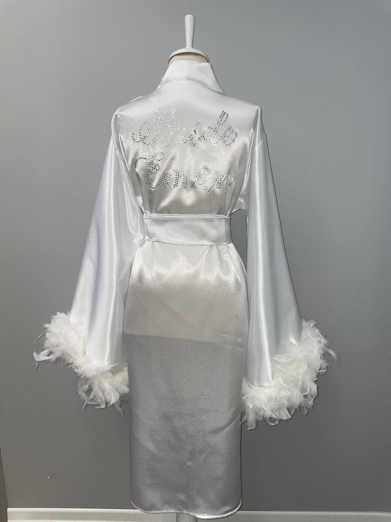 Bridal Robe With Feather, White Boudoir Robe, Long Silk Robe, Bridal ...