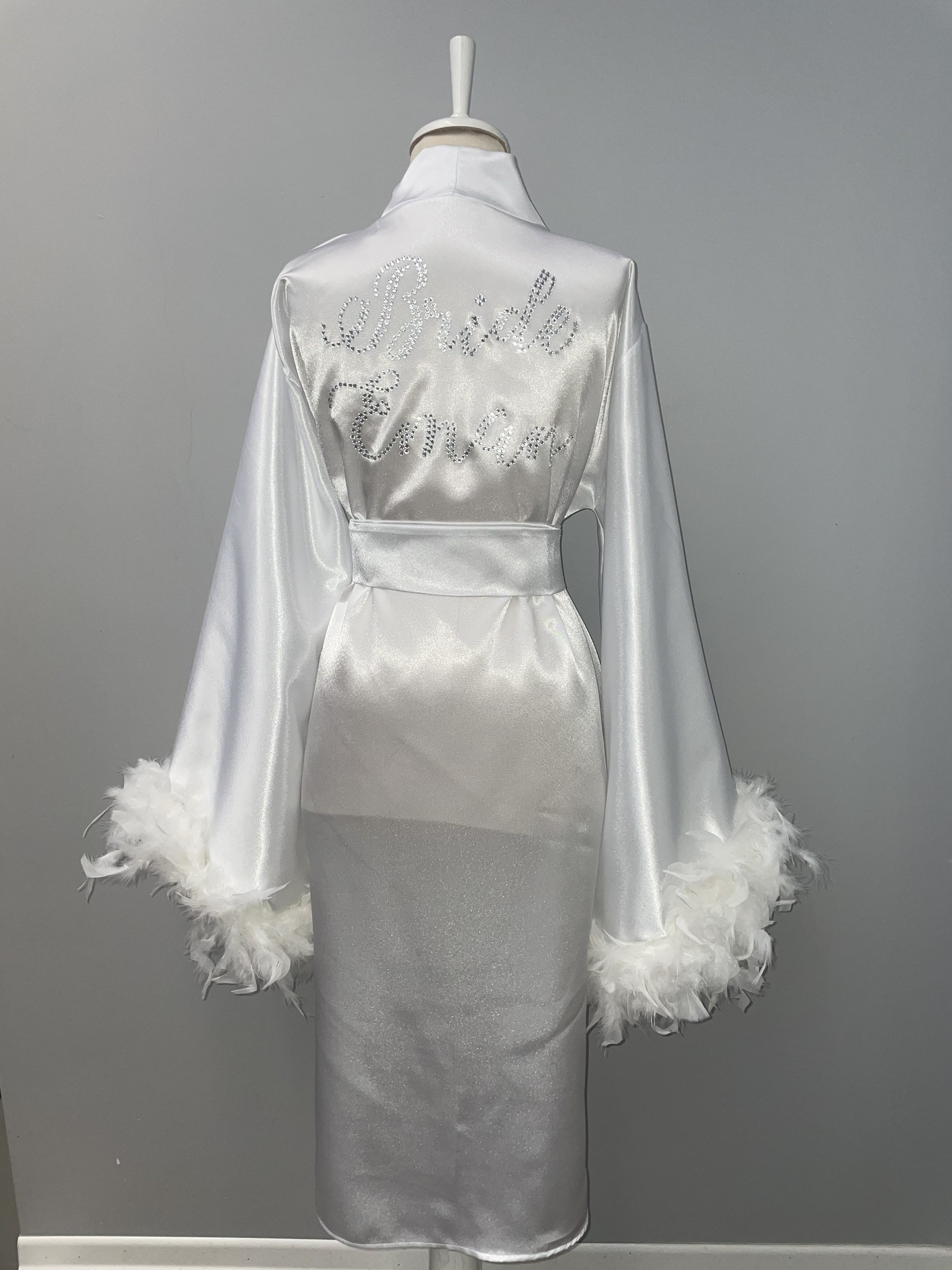 Bridal Robe With Feather, White Boudoir Robe, Long Silk Robe, Bridal ...