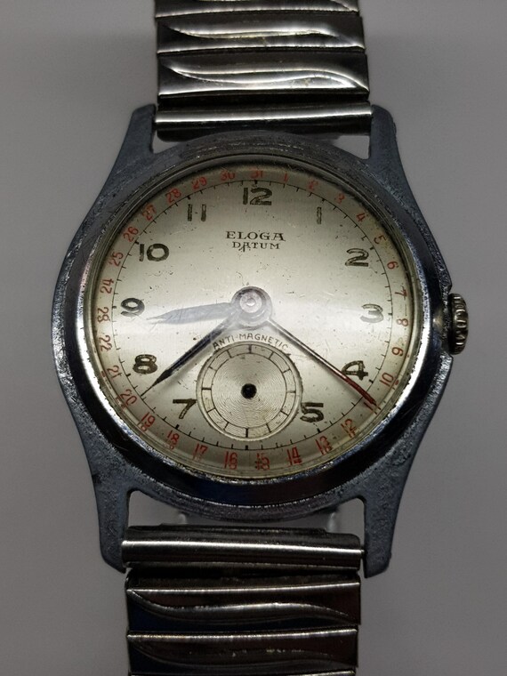 Vintage ELOGA calendar watch Swiss WRIST WATCH in mil… - Gem