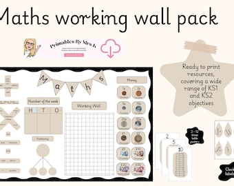 White & Hessian Beige Maths Working Wall KS1 and KS2 - Etsy