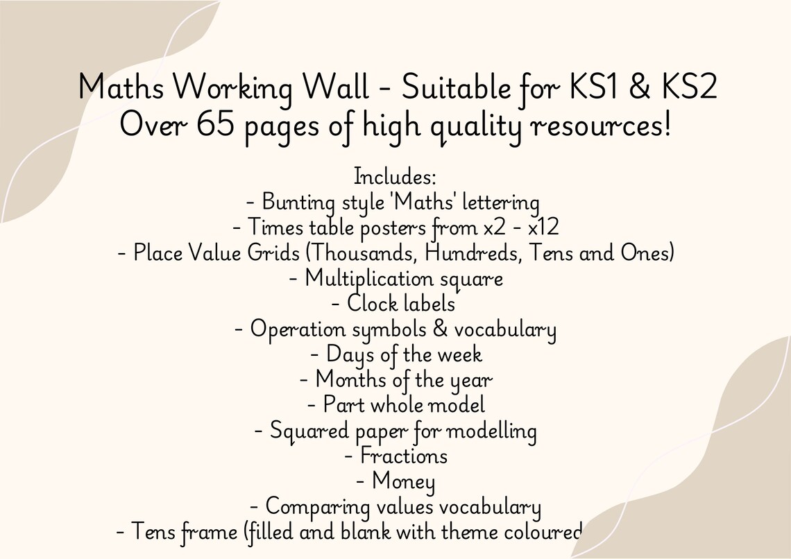 White & Hessian Beige Maths Working Wall KS1 and KS2 - Etsy